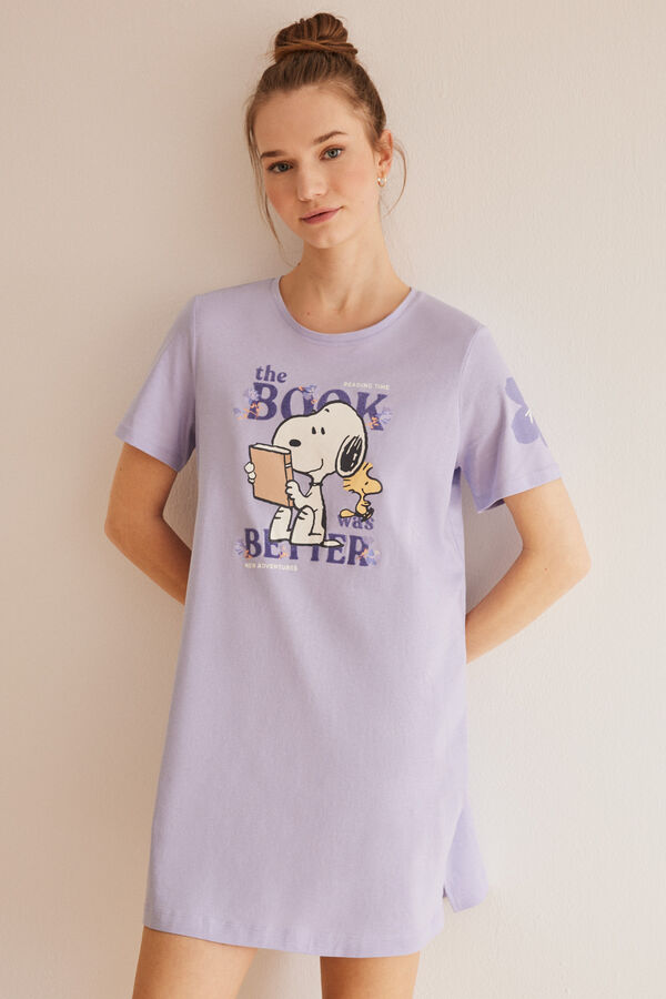 Camisón 100 Algodón Lila Snoopy Camisones De Mujer Womensecret Mx