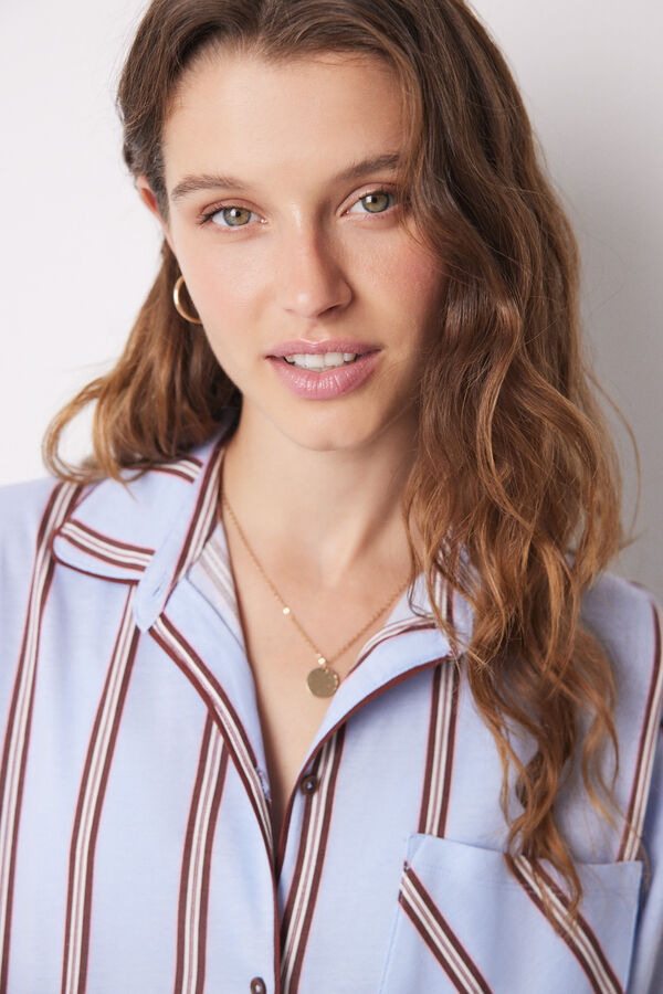 Pijama Camisera Larga 100 Algodón Rayas Piyamas De Mujer