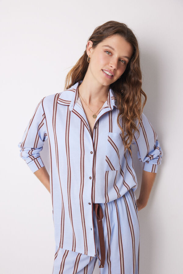 Pijama Camisera Larga 100 Algodón Rayas Piyamas De Mujer
