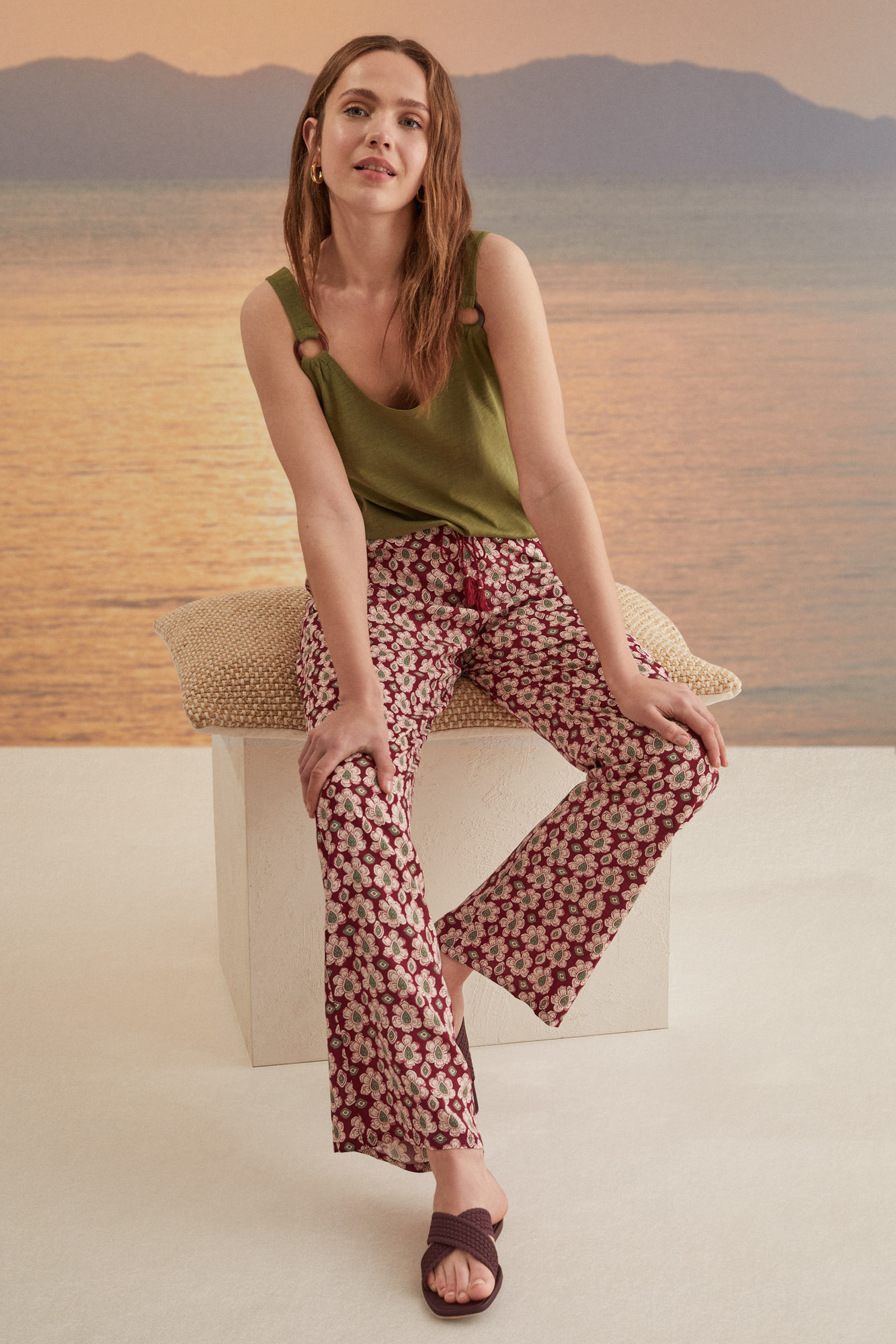 Pantalón largo estampado geométrico carmín | Ropa de dormir y homewear ...