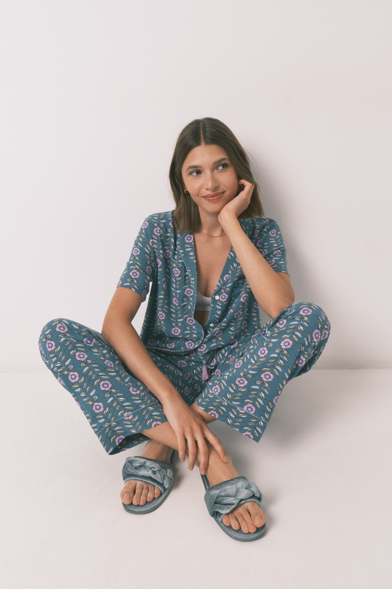 Pijama camisera largo con estampado floral verde | Pijamas de mujer ...