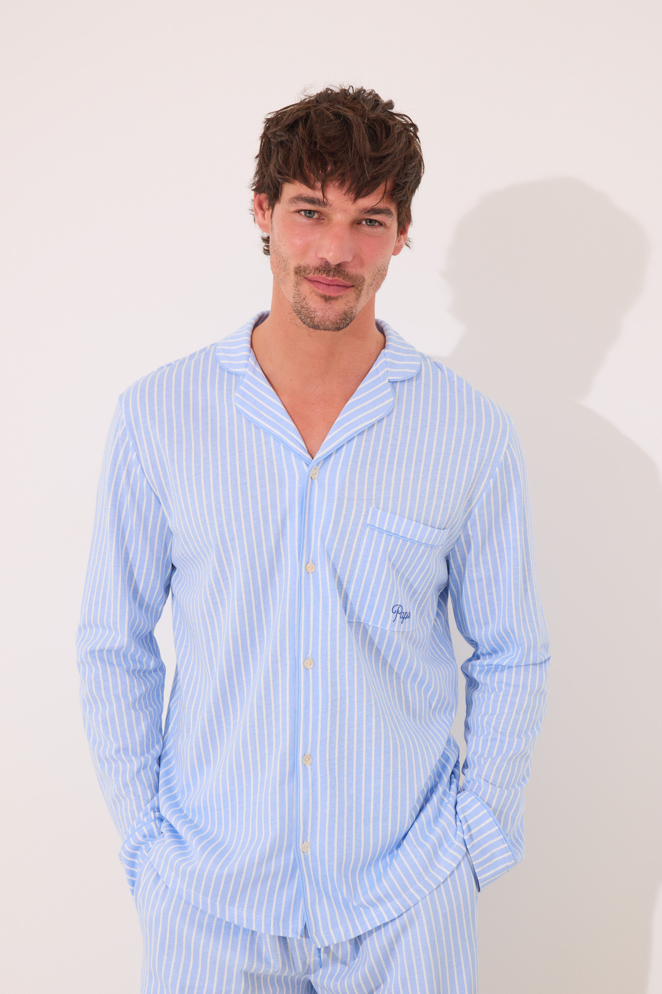 Pijama camisera de algodón de rayas azules para hombre | New Arrivals hasta -30% | WomenSecret-MX