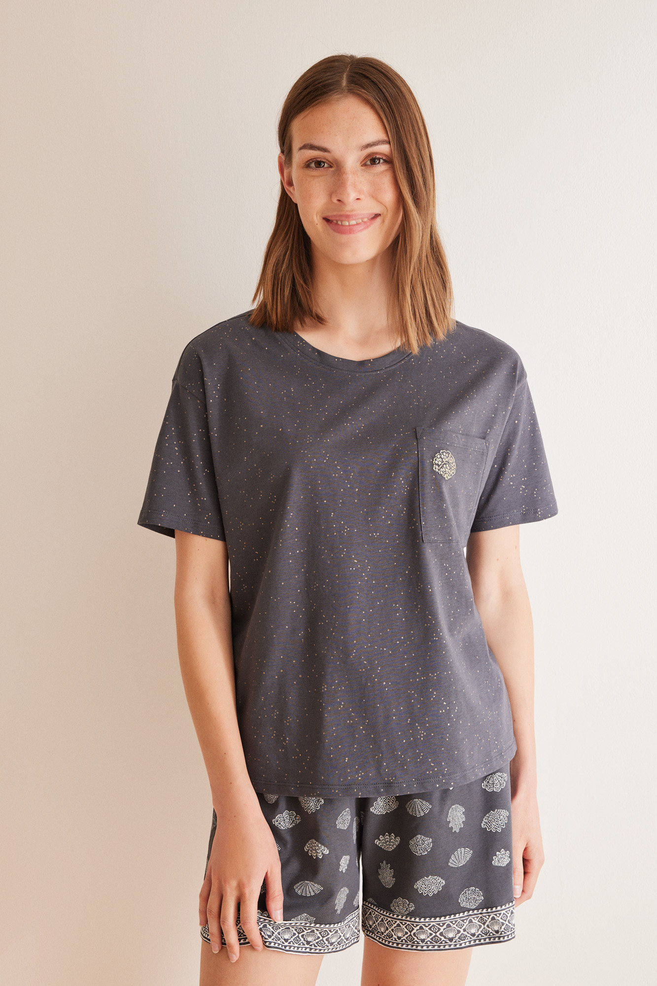 Pijama corta 100% algodón gris conchas | Piyamas de mujer | WomenSecret-MX